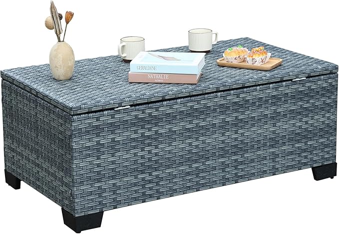 Amazon.com: Outdoor Storage Table Wicker Patio Coffee Table All-Weather ...