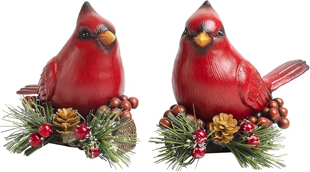 Amazon.com: Bechivie 2 Pcs Cardinal Christmas Decor, Resin Red Birds ...