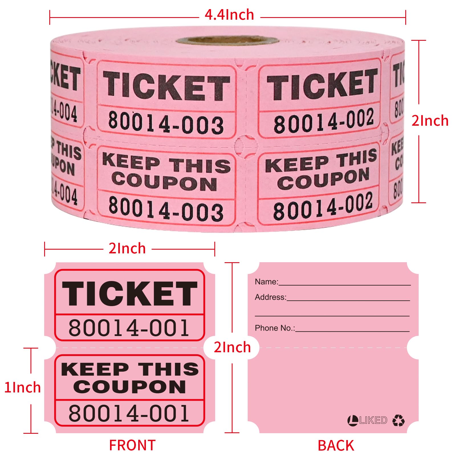 Snapklik.com : L LIKED Raffle Tickets Double Rolls 1000 Per Roll 50/50 ...