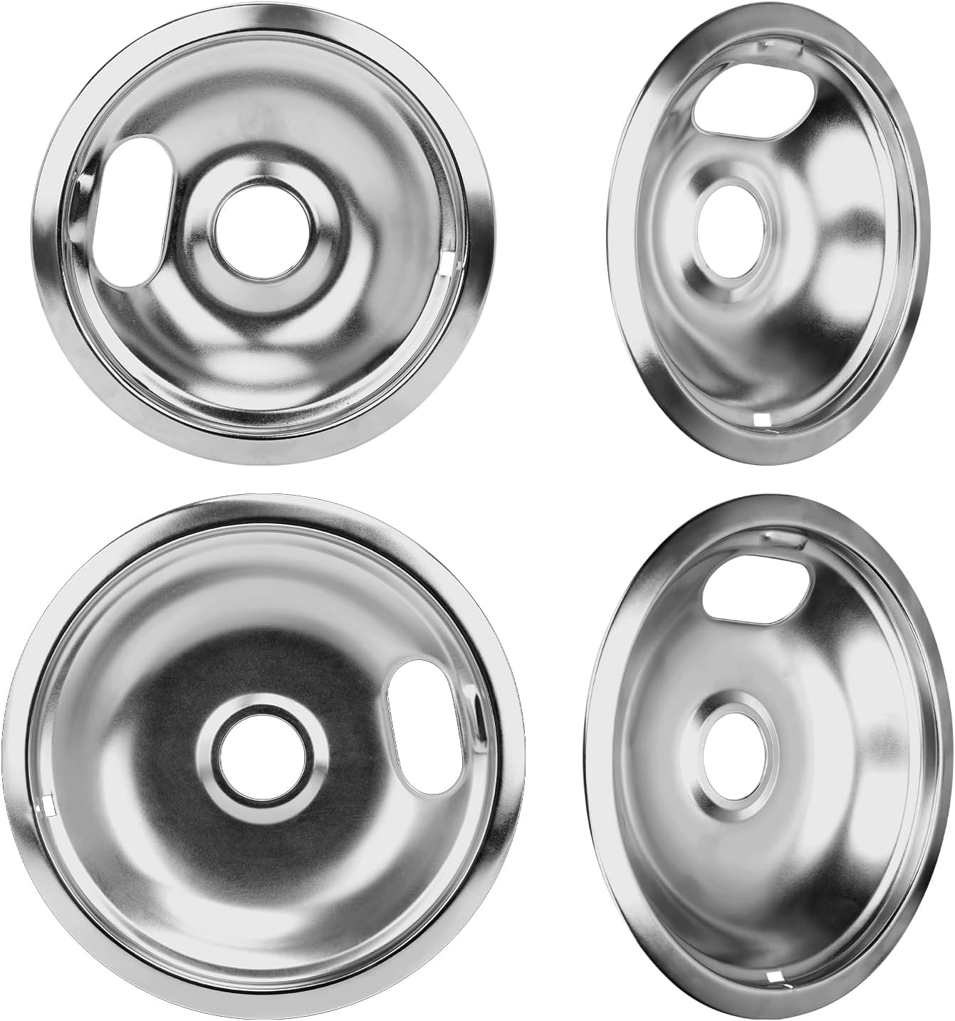 Amazon.com: 4 Pack Stove Burner Drip Pans – Chrome Plated Trays ...