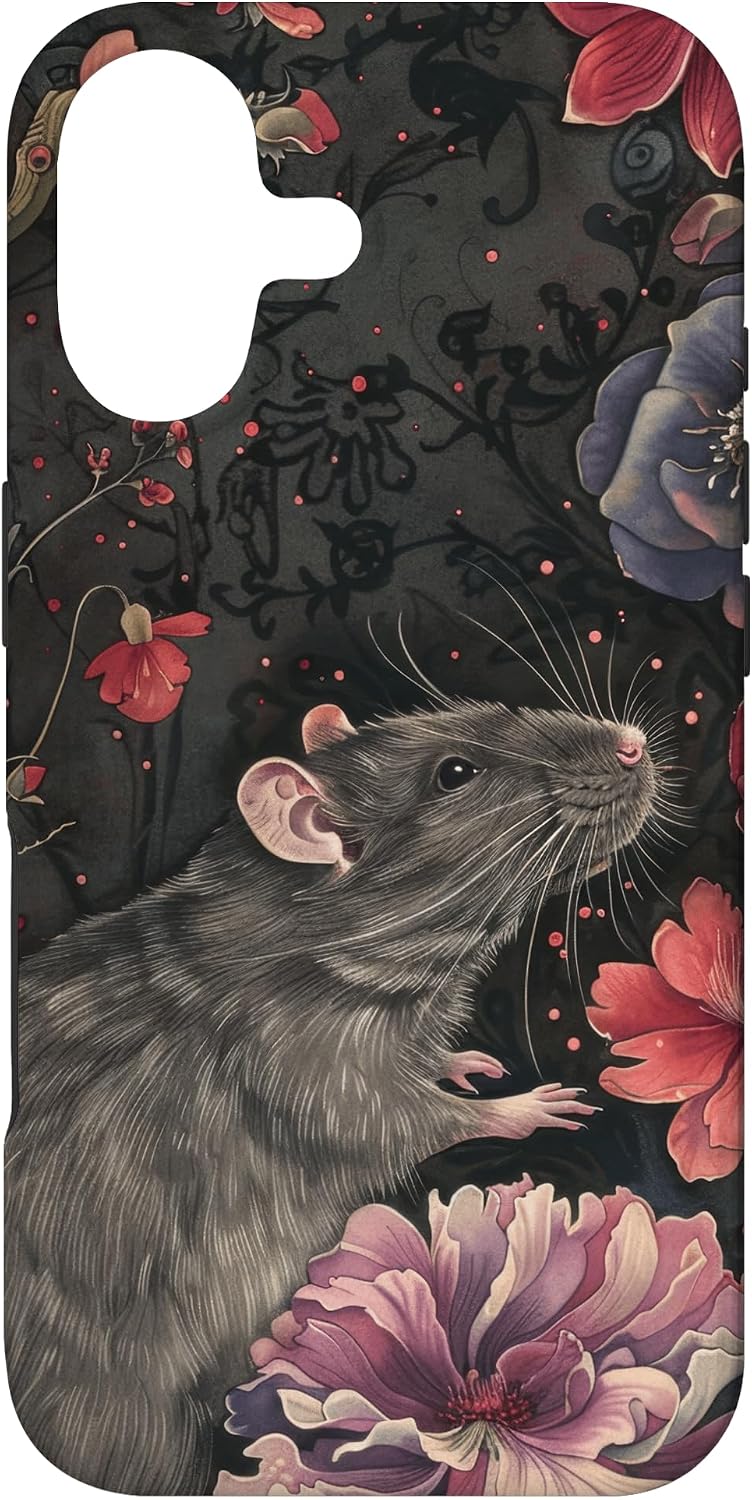 Amazon.com: Rat Ornamental Watercolor Flowers Rat Floral Dark Case for ...