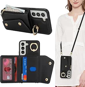 Amazon.com: Lipvina for Samsung Galaxy S22 Case with Card Holder and Strap - Zipper Pocket ...