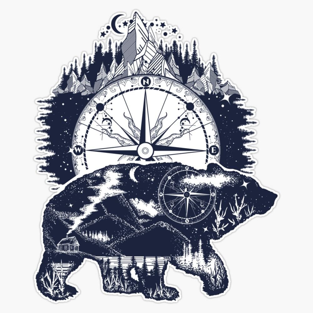 Amazon.com: Bear and Compass Bumper Sticker Vinyl Decal 5" : Sports ...