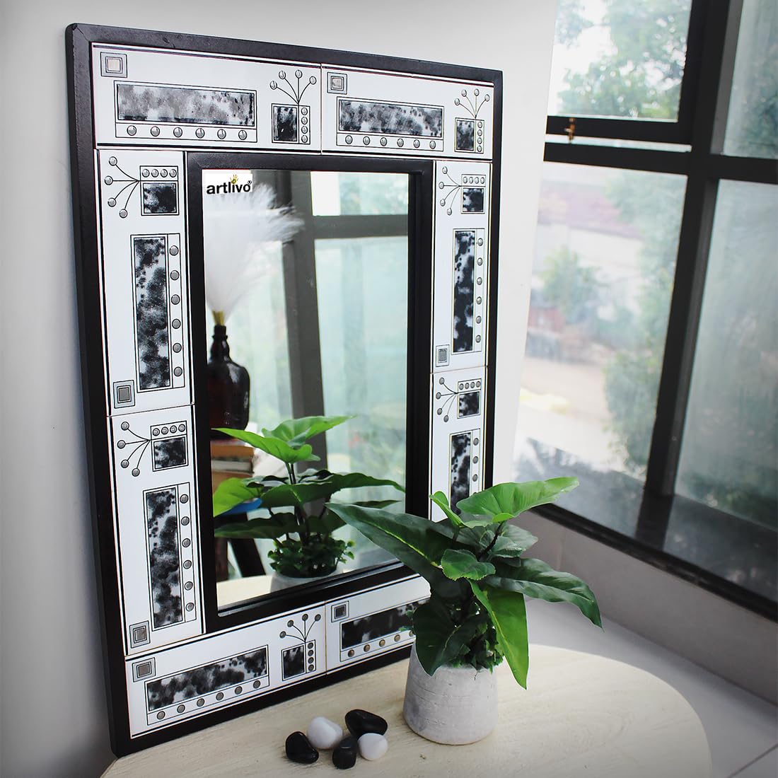 Buy Artlivo Black & White Tile Mirror Frame for Gift and Decor,for ...