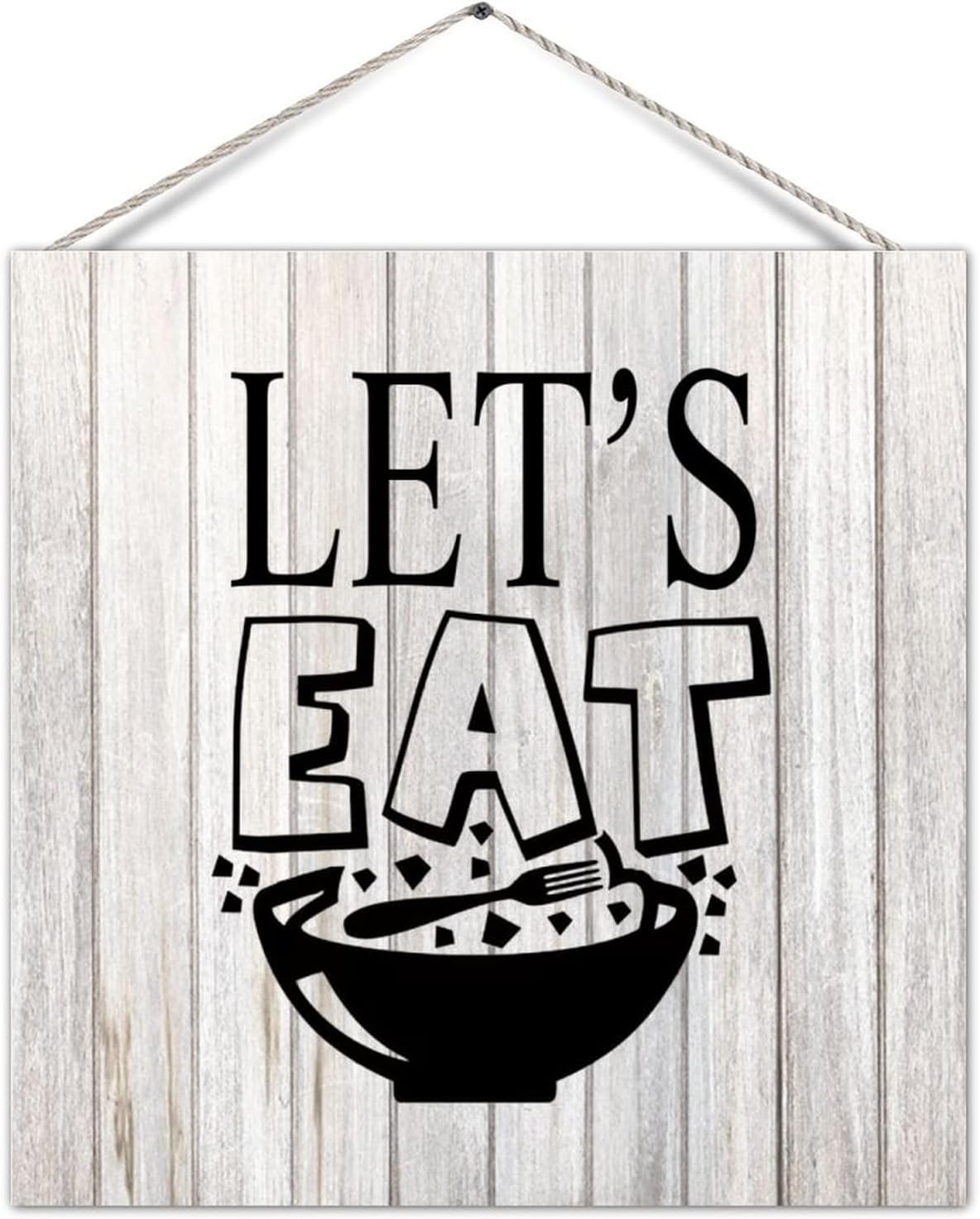 Amazon.com : Funny Kitchen Decor Sign Wooden Sign Plaque Let's Eat ...