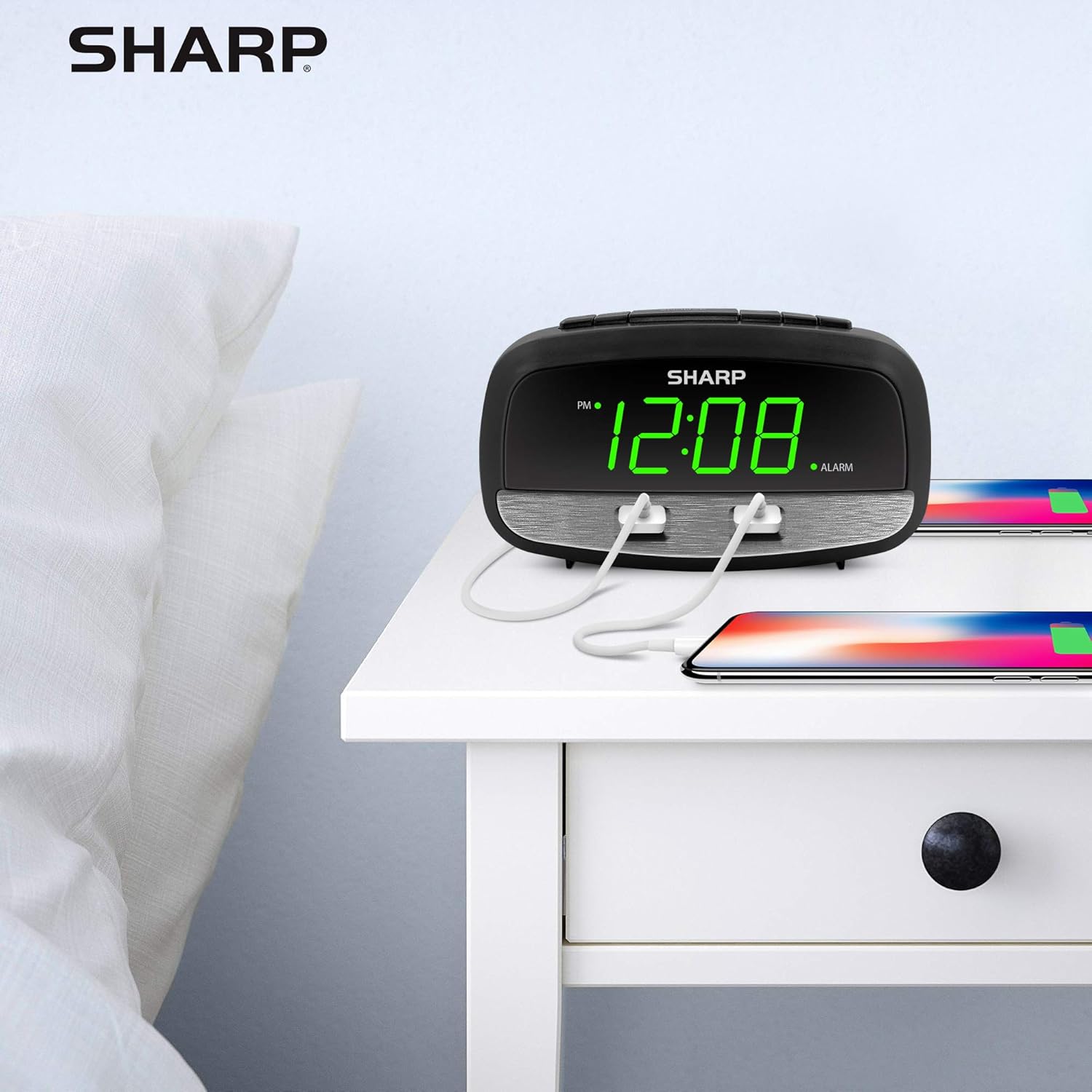 Sharp Digital Clock with Alarm and Dual USB FastCharge Charging Ports ...