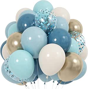 Amazon.com: 60 Pack Dusty Blue Gold Balloons, Slate Blue White Sand Teal Turquoise Crem Beige ...