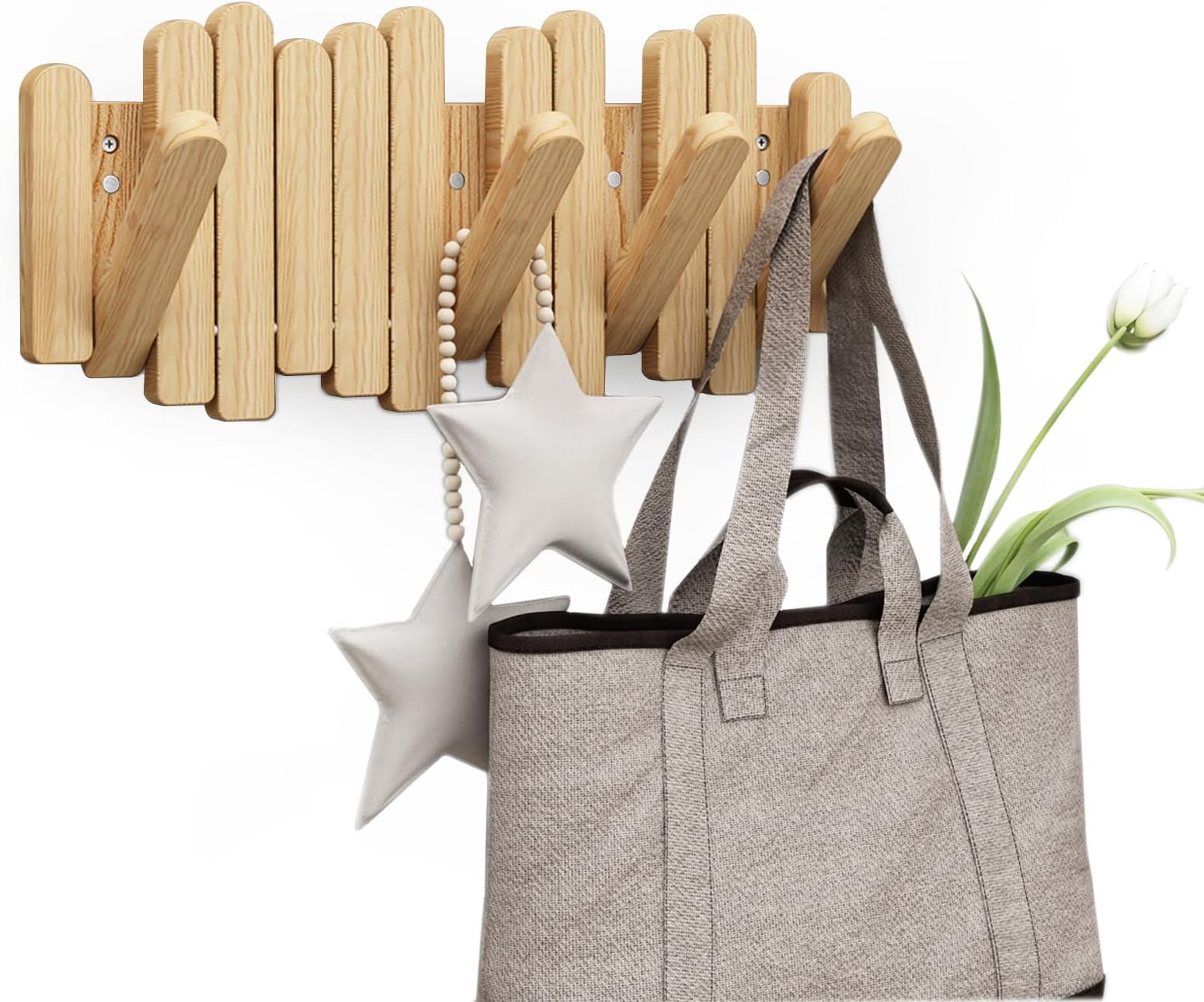 Amazon.com: GOGREEBELL Natural Wood Wall Mounted Piano Coat Rack| Coat ...