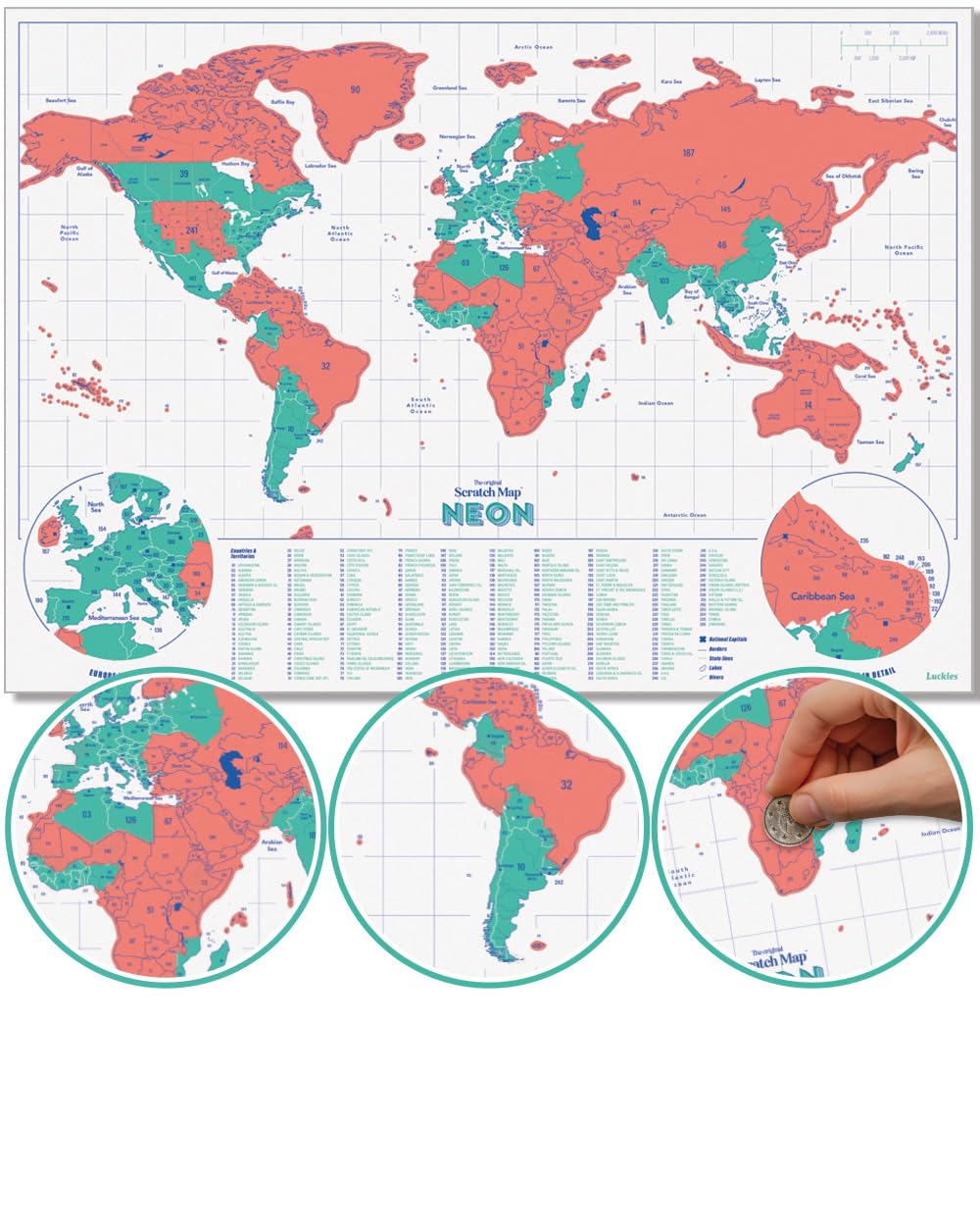 Luckies Scratch Map Neon | Travel Map & Scratch Off World Map | Scratch ...