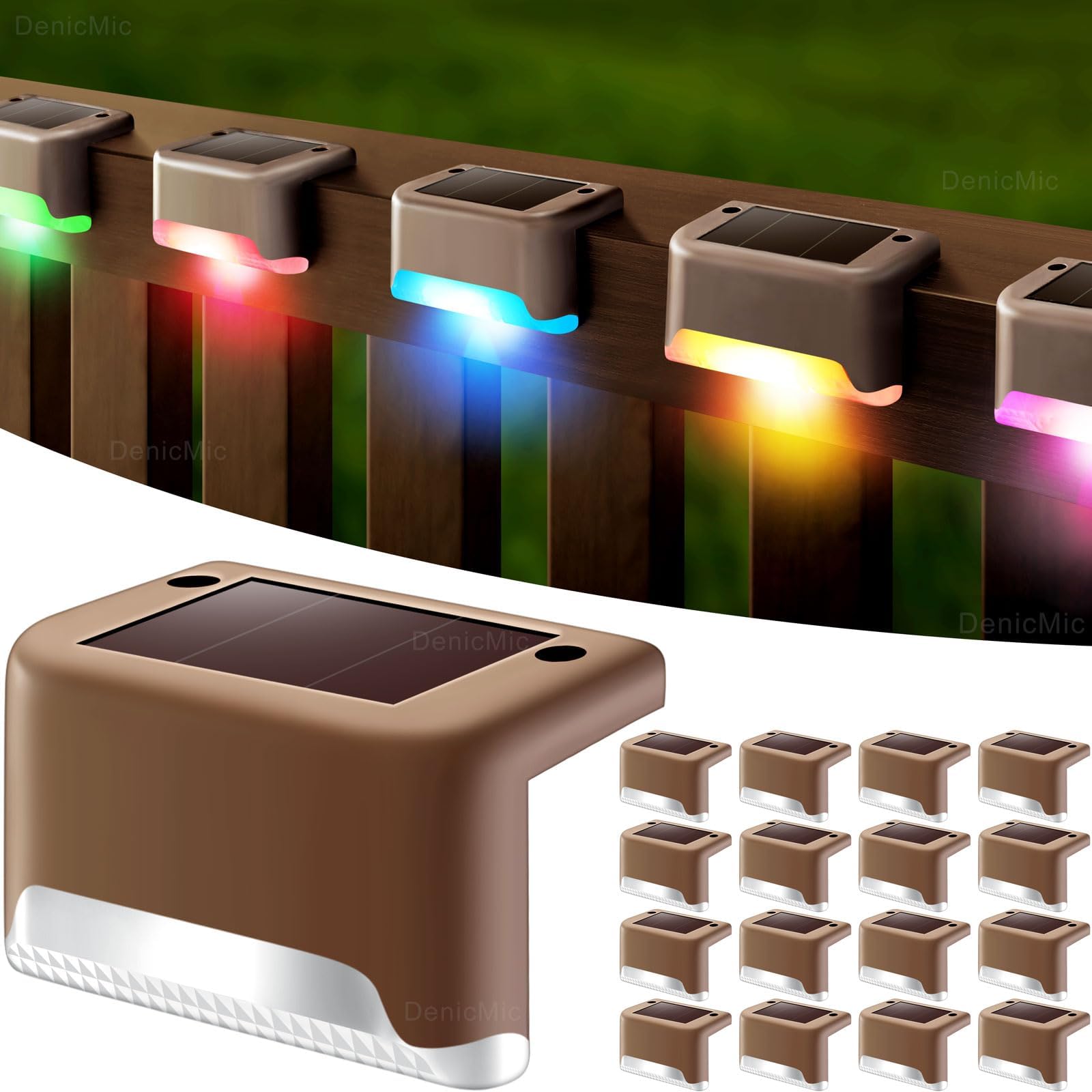 SOLPEX Color Changing Solar Deck Lights, 16 Pack Waterproof LED Lights ...