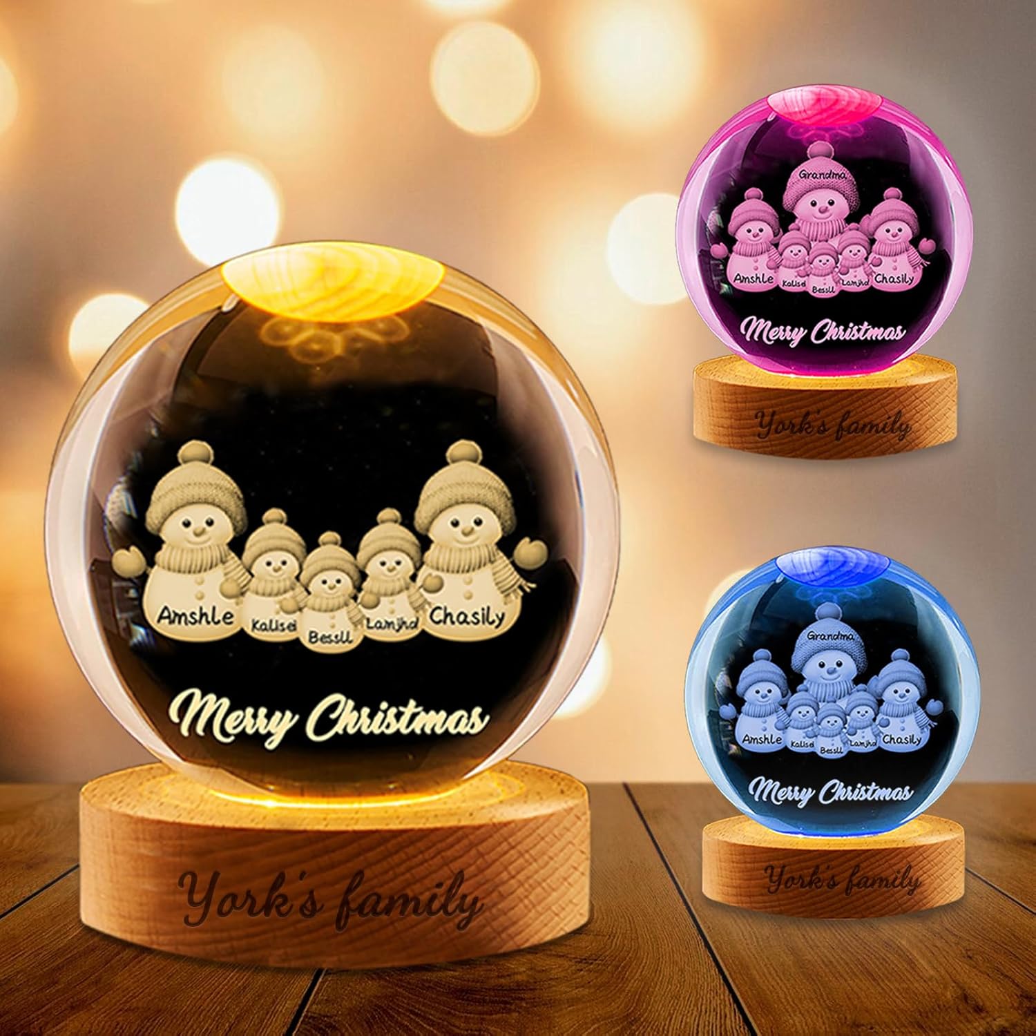 Amazon.com: Personalized Snow Globe with Snowman, Engraving Name Photo ...