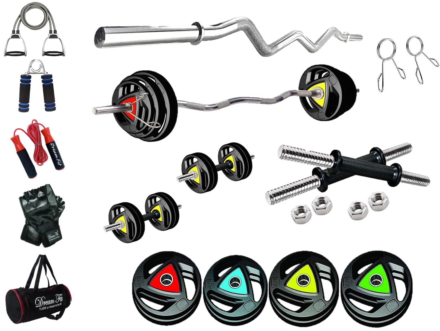 DREAM FIT Professional Metal Integrated Rubber Coated Combo - 10Kg Home ...