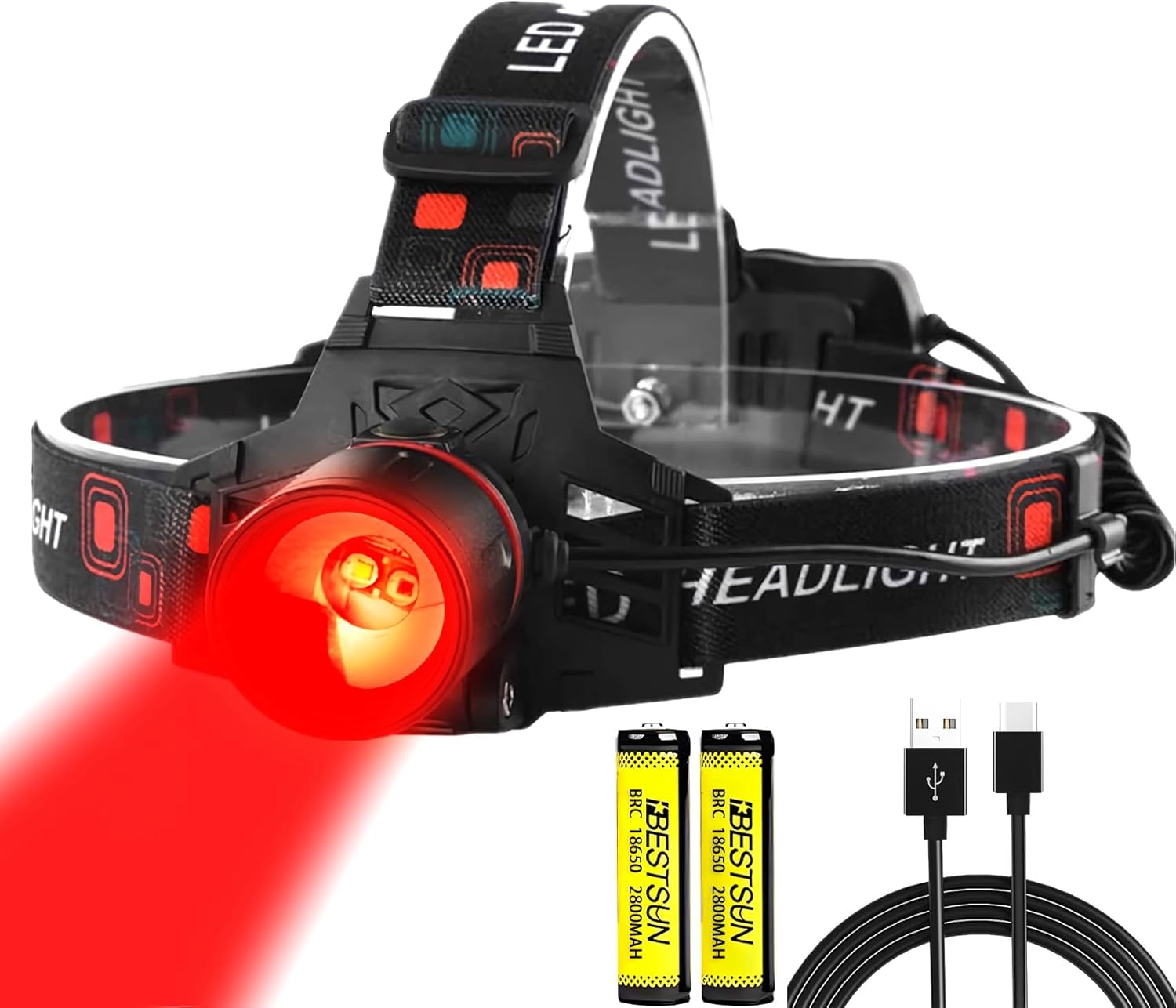 Amazon.com: LUXNOVAQ Red Light Headlamp for Hunting, LED Rechargeable ...