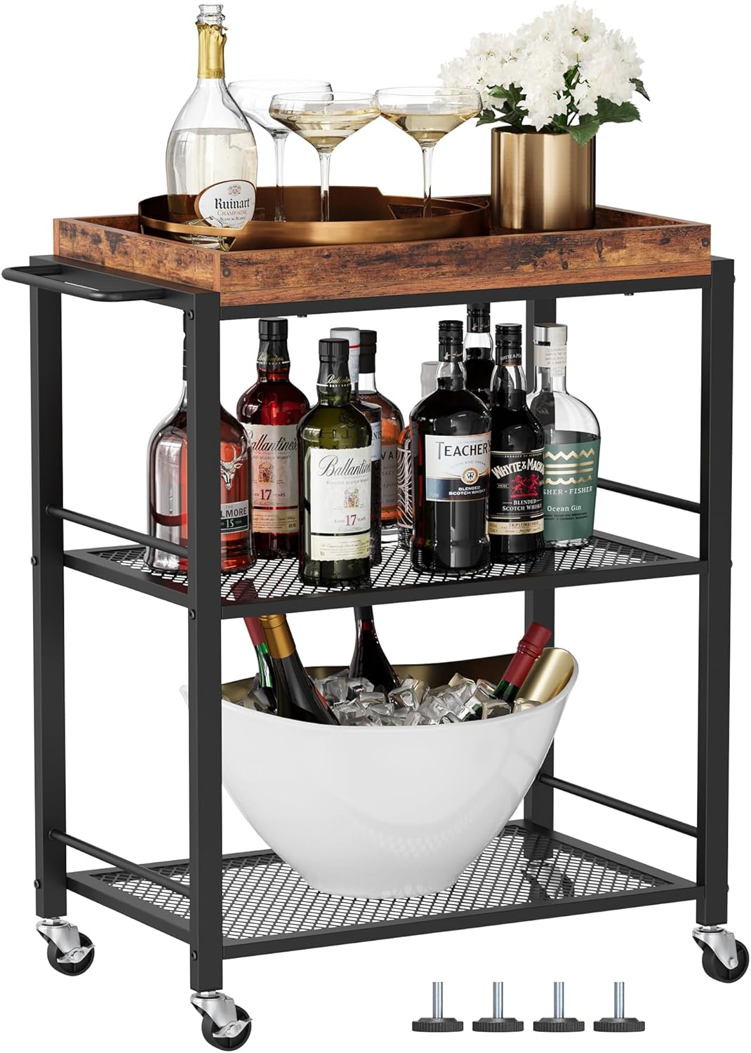 Amazon.com - Waissdea Bar Cart, Home Bar Serving Cart, Microwave Cart ...