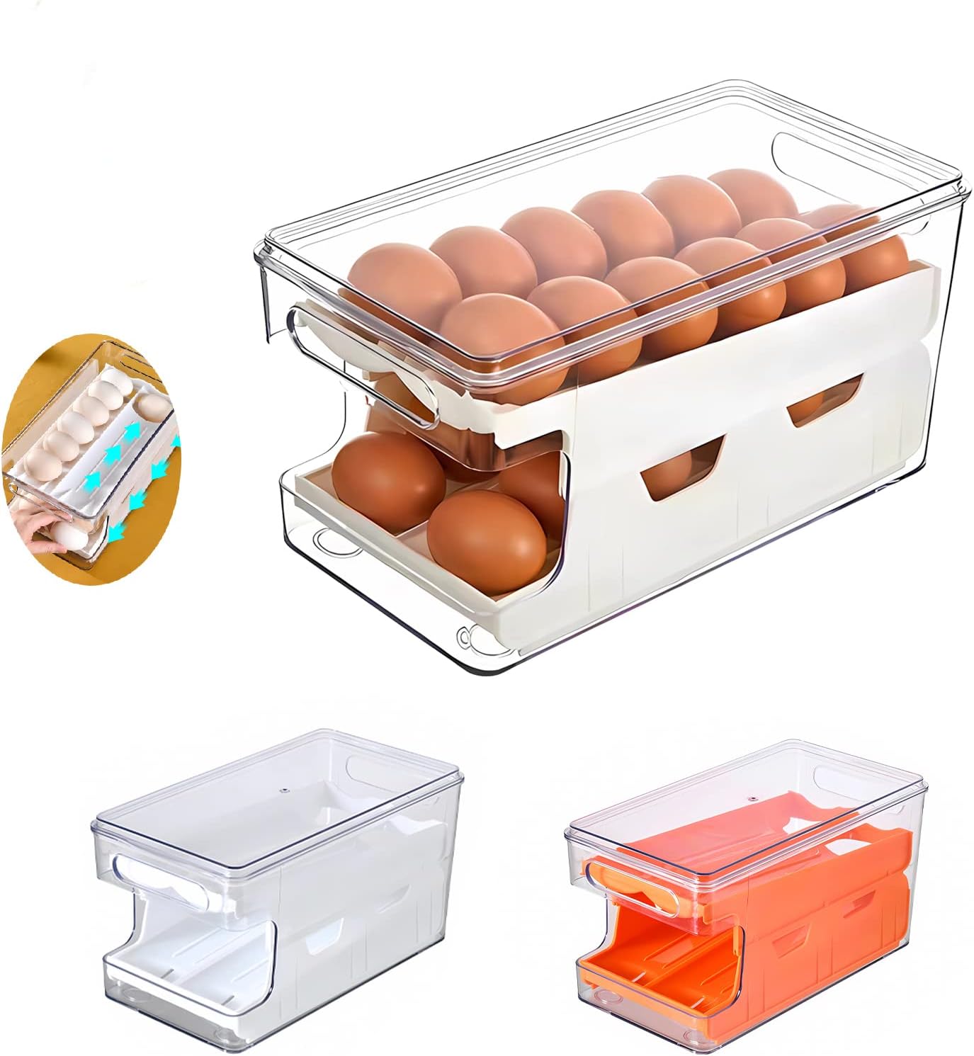Rolling Fridge Egg Holder, Double Track 24 Egg Organizer for ...