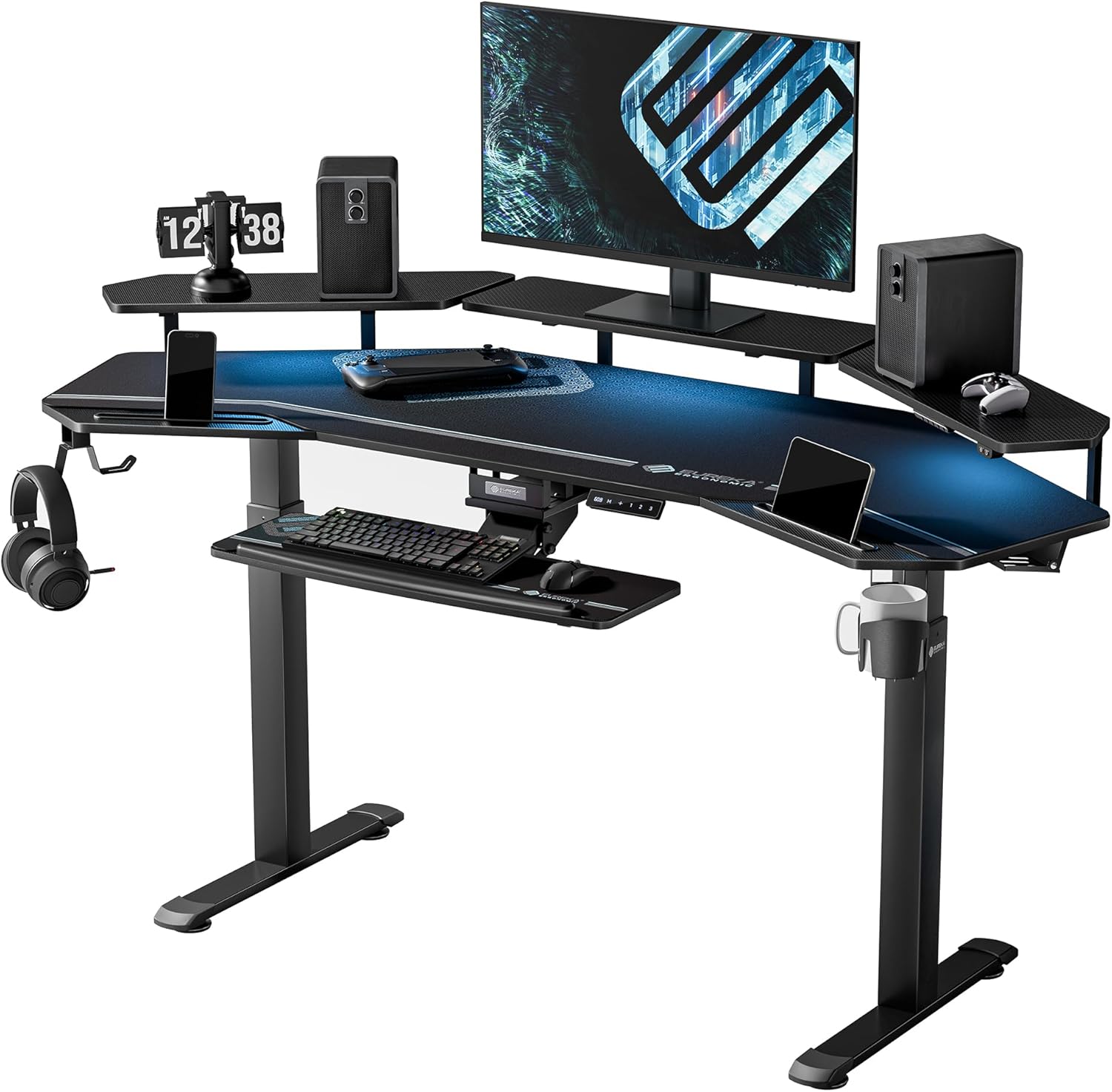 EUREKA ERGONOMIC Mesa Gamer Ajustable 72" con LED y Tray teclado
