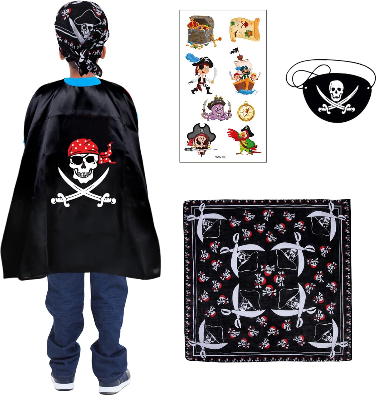 DKINY Kids Pirate Costume, 4 Pieces Boys Fancy Dress Up Captain Outfit ...