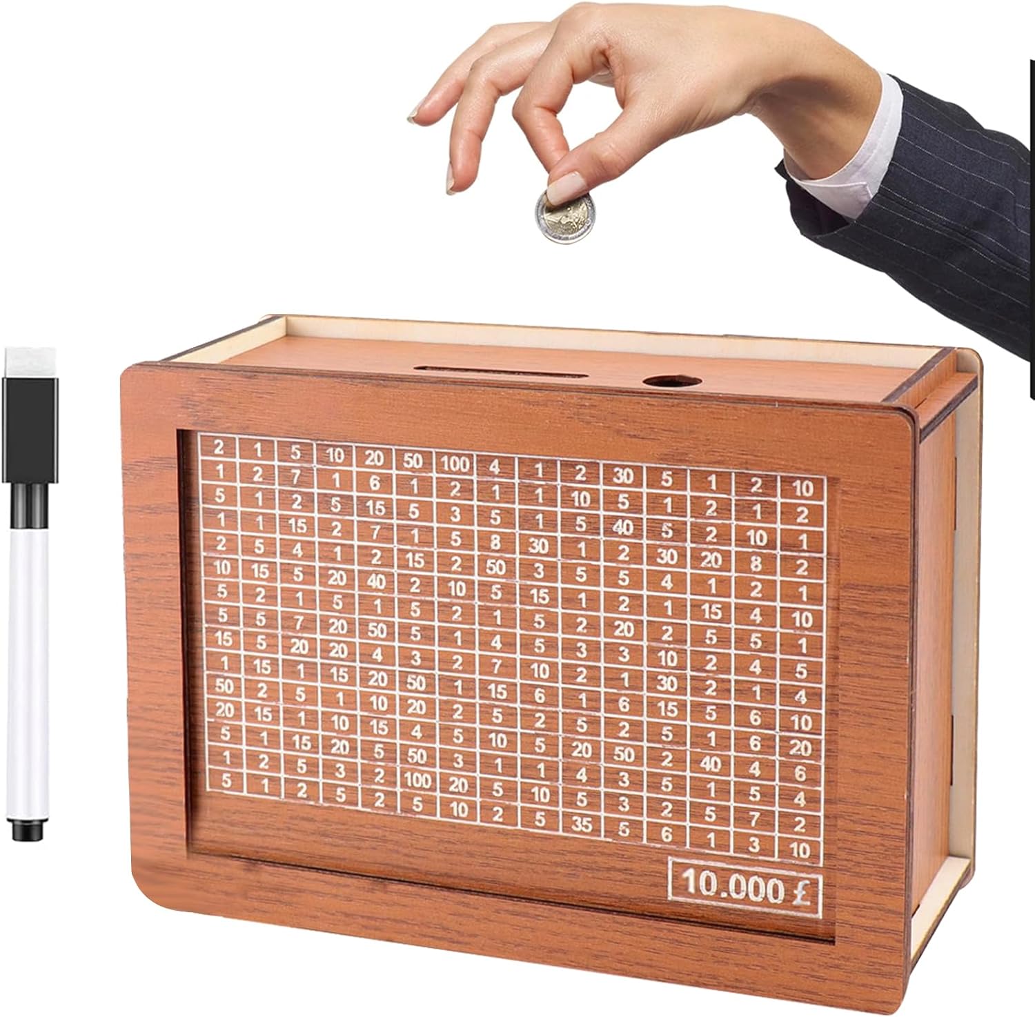 Wooden Money Box for Savings Challenge - 10000 Money Saving Box with ...