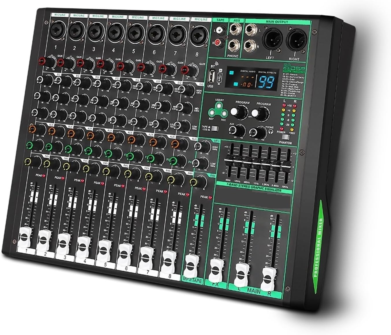 Professional Audio Mixer 8 Channel Sound Board Console DJ Mixing System ...
