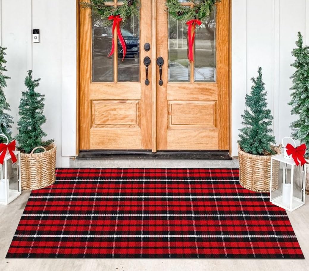 Amazon.com: Christmas Outdoor Rug Doormat 2' x 4.3', Black/Red Buffalo ...