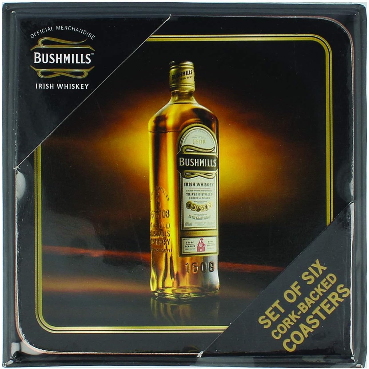 signs-unique Set of 6 Cork Backed Bushmills Irish Whiskey Coasters (sg ...