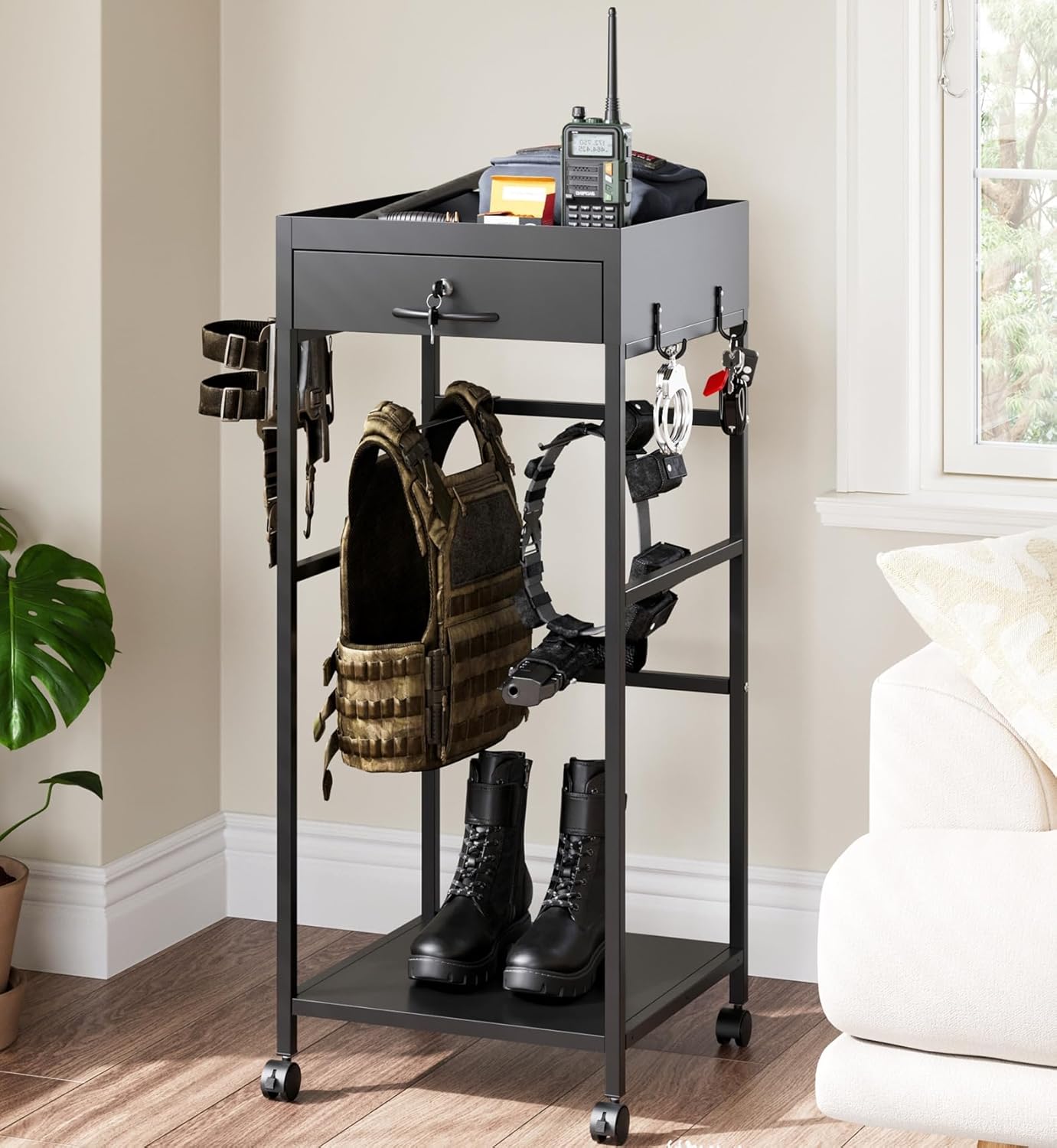 Amazon.com: SISESOL Police Gear Rack with Lockable Drawer & Wheels ...