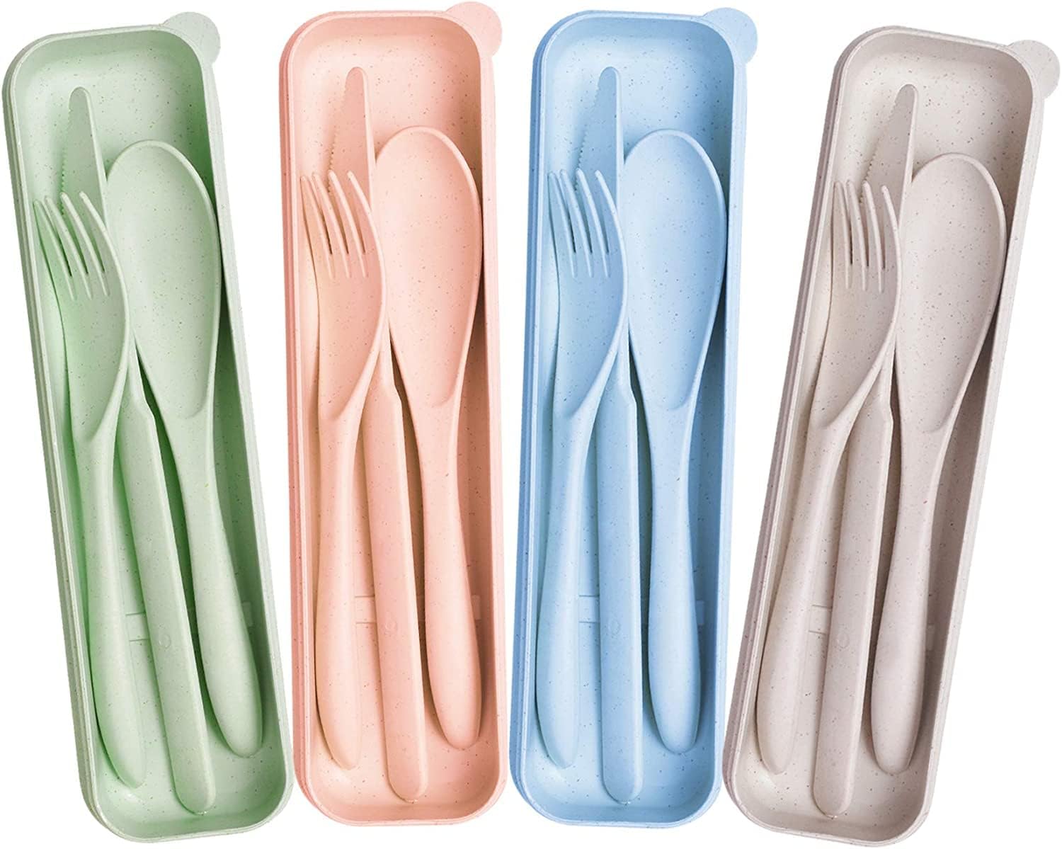 4 Pack Travel Cutlery Set with Case, Reusable Spoon Knife Forks Utensil ...