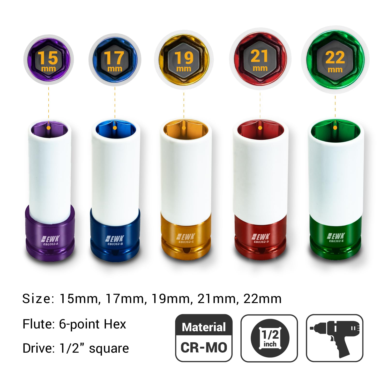 Snapklik.com : EWK 5 Pcs 1/2-inch Drive Non Marring Lug Nut Socket Set