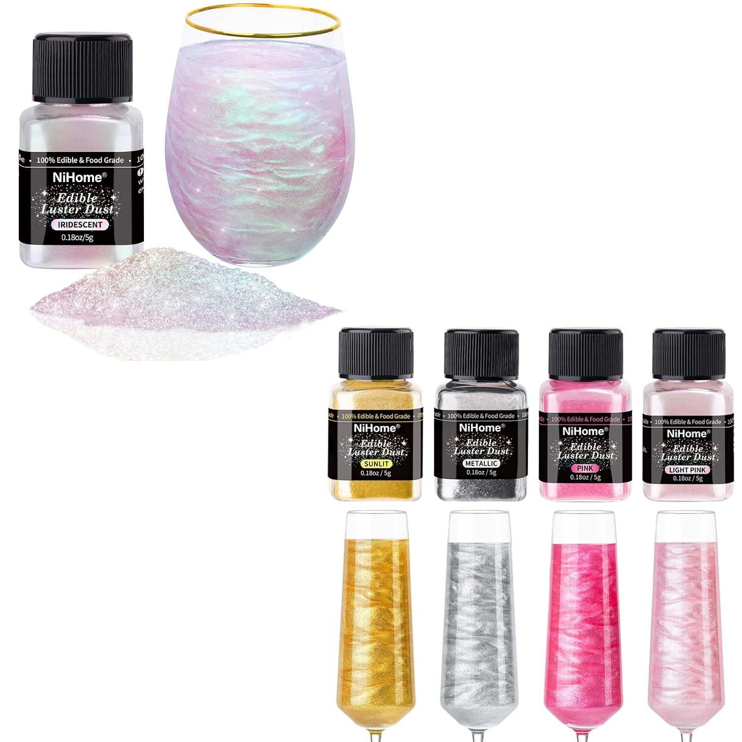 Amazon.com : NiHome 5 PCS Edible Luster Dust Glitter Powder : Grocery ...