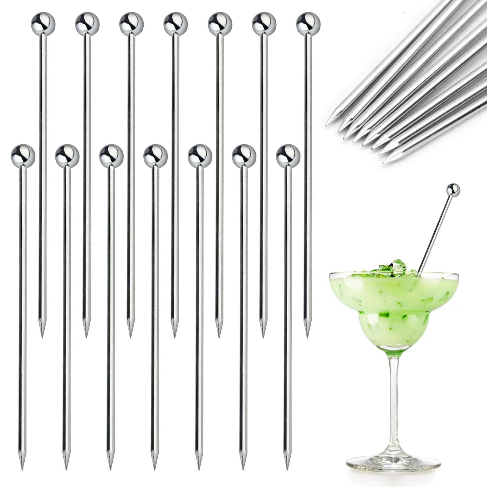 14 Pcs Cocktail Picks, Stainless Steel Cocktail Sticks Set Reusable ...