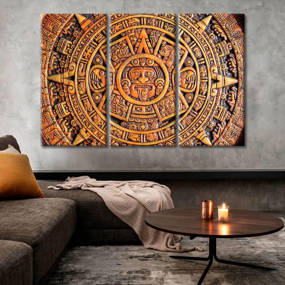Amazon.com: TUMOVO Artwork for Home Walls Aztec Calendar Canvas Art ...