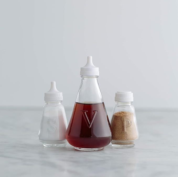 Set of 3 Traditional Glass Salt Pepper & Vinegar Shaker Pots Glass ...