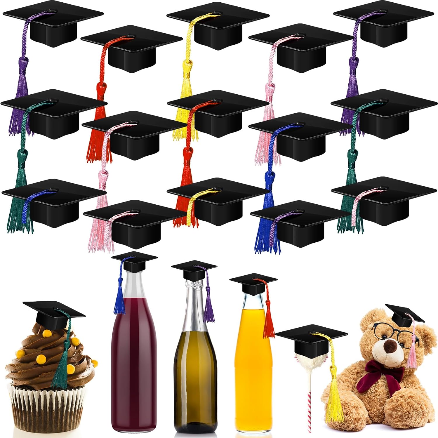 Amazon.com: Qunclay 30 Pieces Mini Graduation Cap Plastic Grad Cake ...