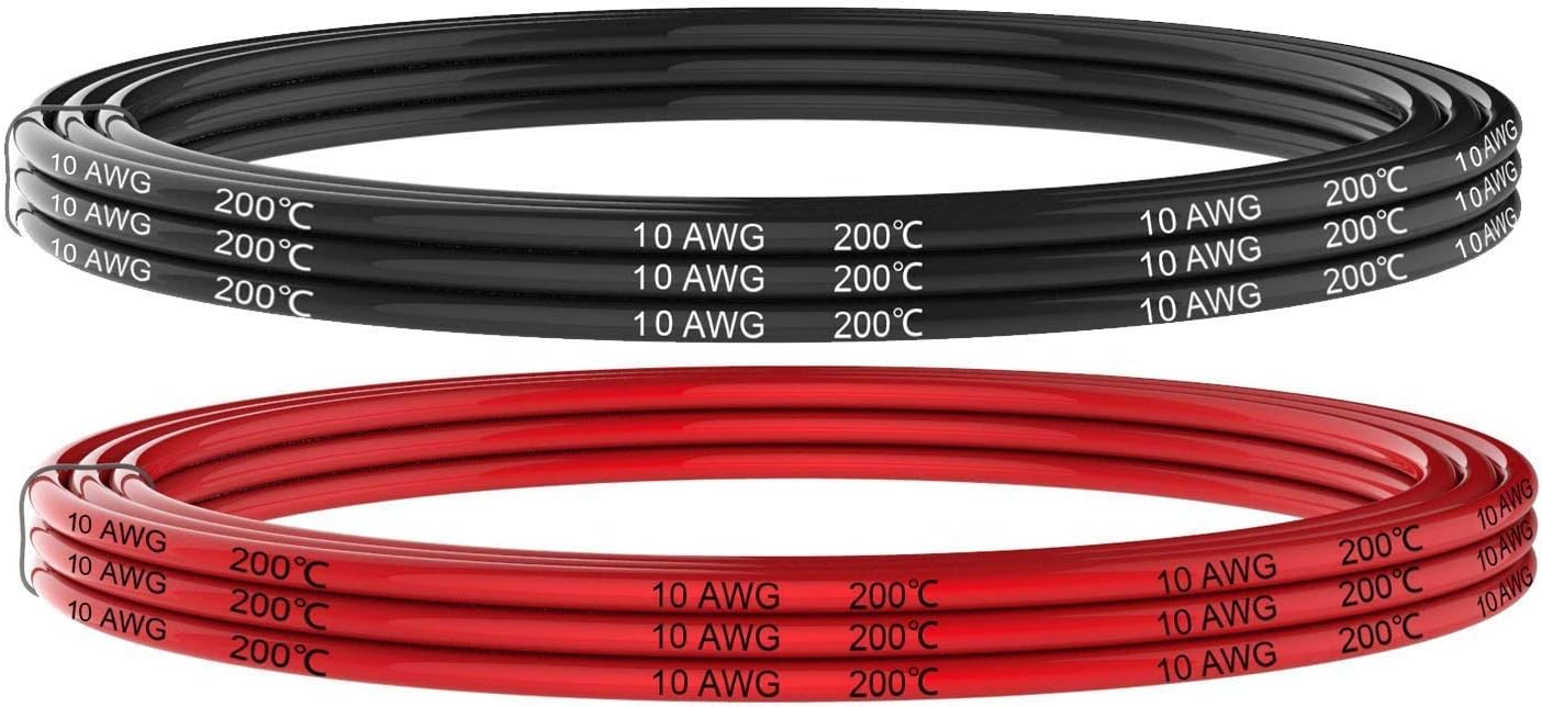 Glarks 10 Gauge High Temp Silicone Wire 6 ft red and 6 ft Black ...
