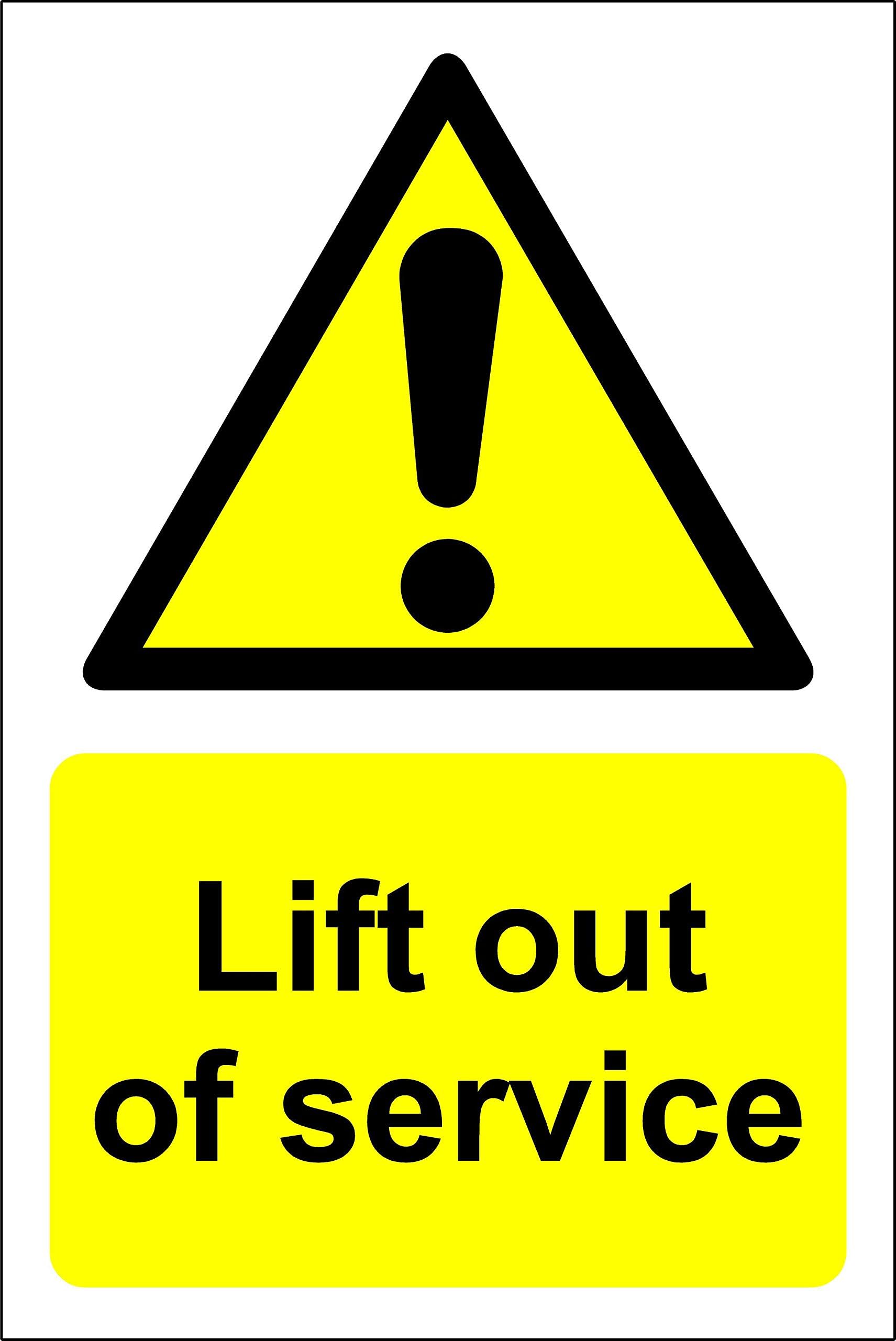 Lift out of service Elevator Safety sign - 1.2mm Rigid plastic 200mm x ...