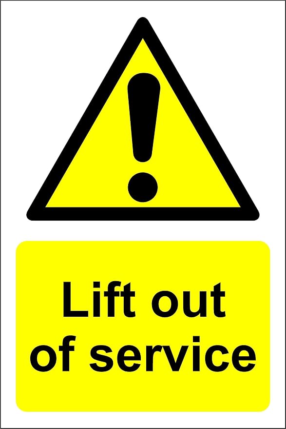 Lift out of service Elevator Safety sign - 1.2mm Rigid plastic 200mm x ...