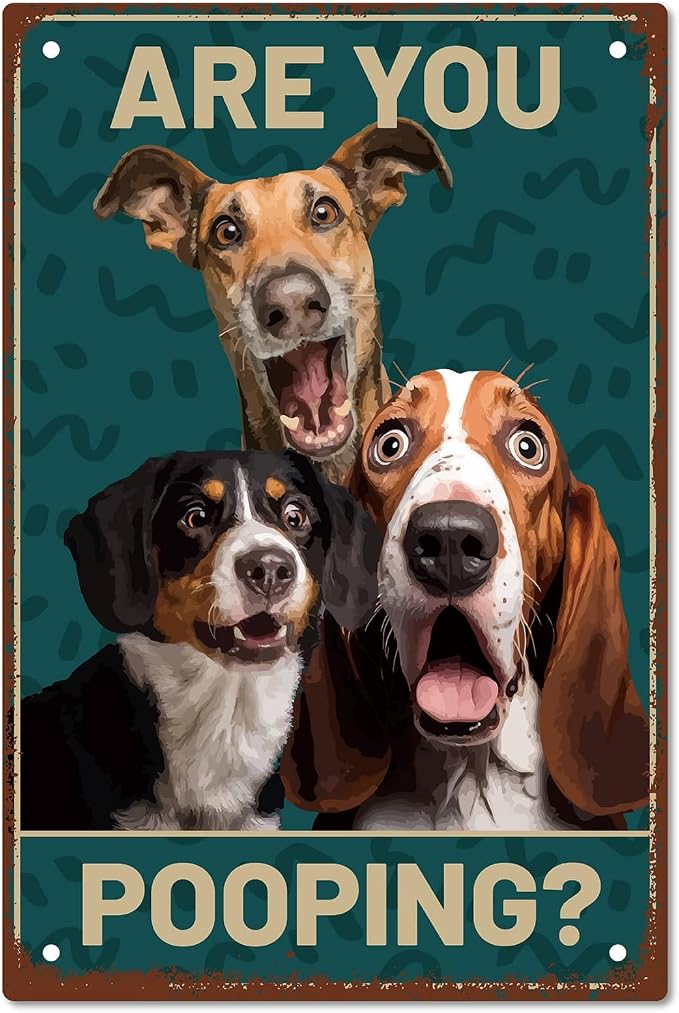 CREATCABIN 3Dogs Tin Toilet Vintage Metal Sign ARE YOU POOPING Kind ...