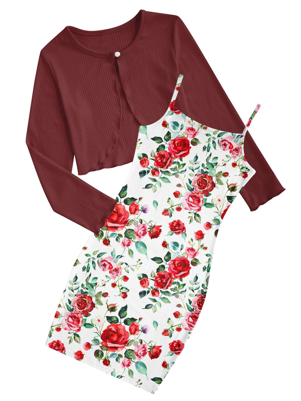 Amazon.com: Vogseek 7-14T Girl's 2 Piece Outfits Floral Cami Dresses ...