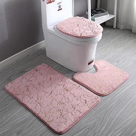Amazon.com: 3 pc Solid Light Pink Bathroom Rug Set Bath Mats Bath Set ...
