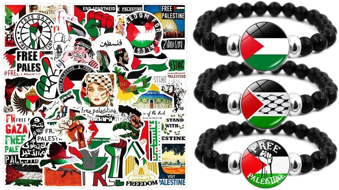 Amazon.com: AccessCube 03 Palestine Flag Black Beaded Bracelet With 50 ...