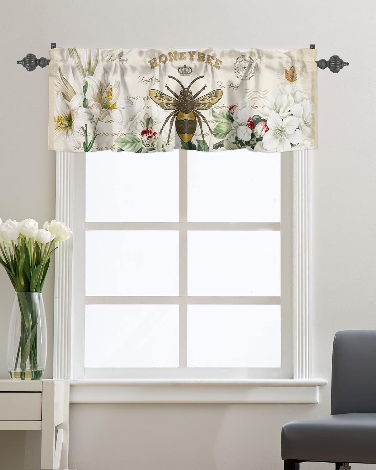 Amazon.com: Window Valance Rod Pocket Short Curtain Panel Bumble bee ...