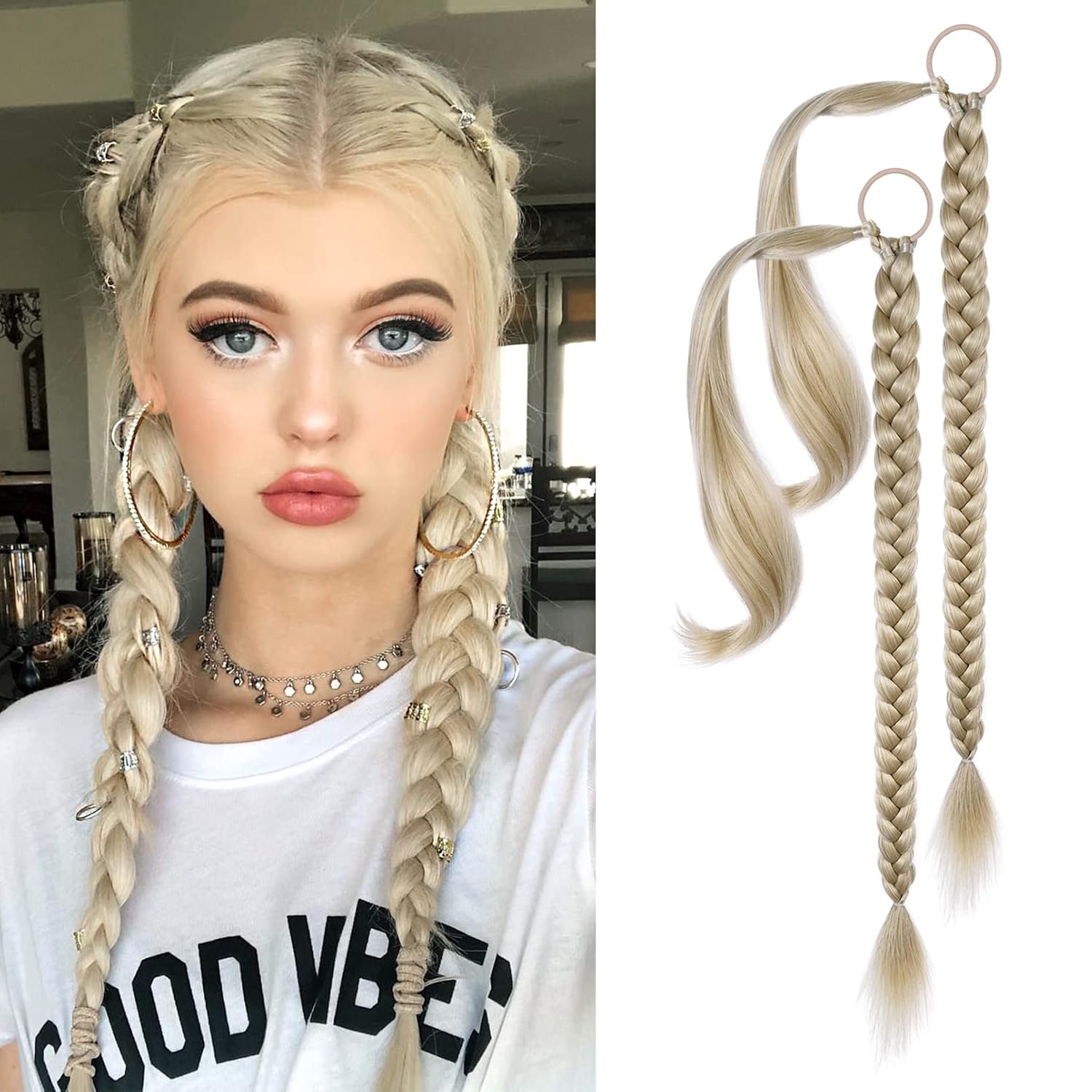 Amazon.com : YOGFIT 2PCS DIY Braid Ponytail Extension, Long Straight ...