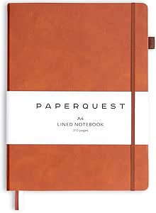 Amazon.com : PAPERQUEST Vegan Leather Notebook, A4, 310 Pages, College Ruled 100GSM Thick Lined ...