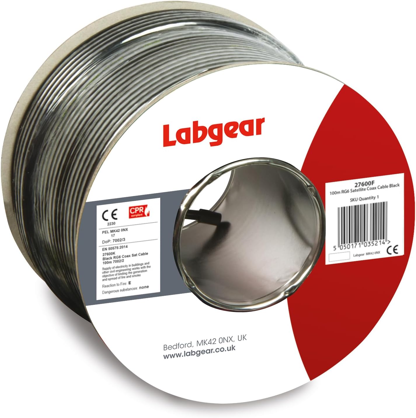 Labgear 100m Coaxial Satellite Cable RG6 – Black Digital Aerial, Data ...