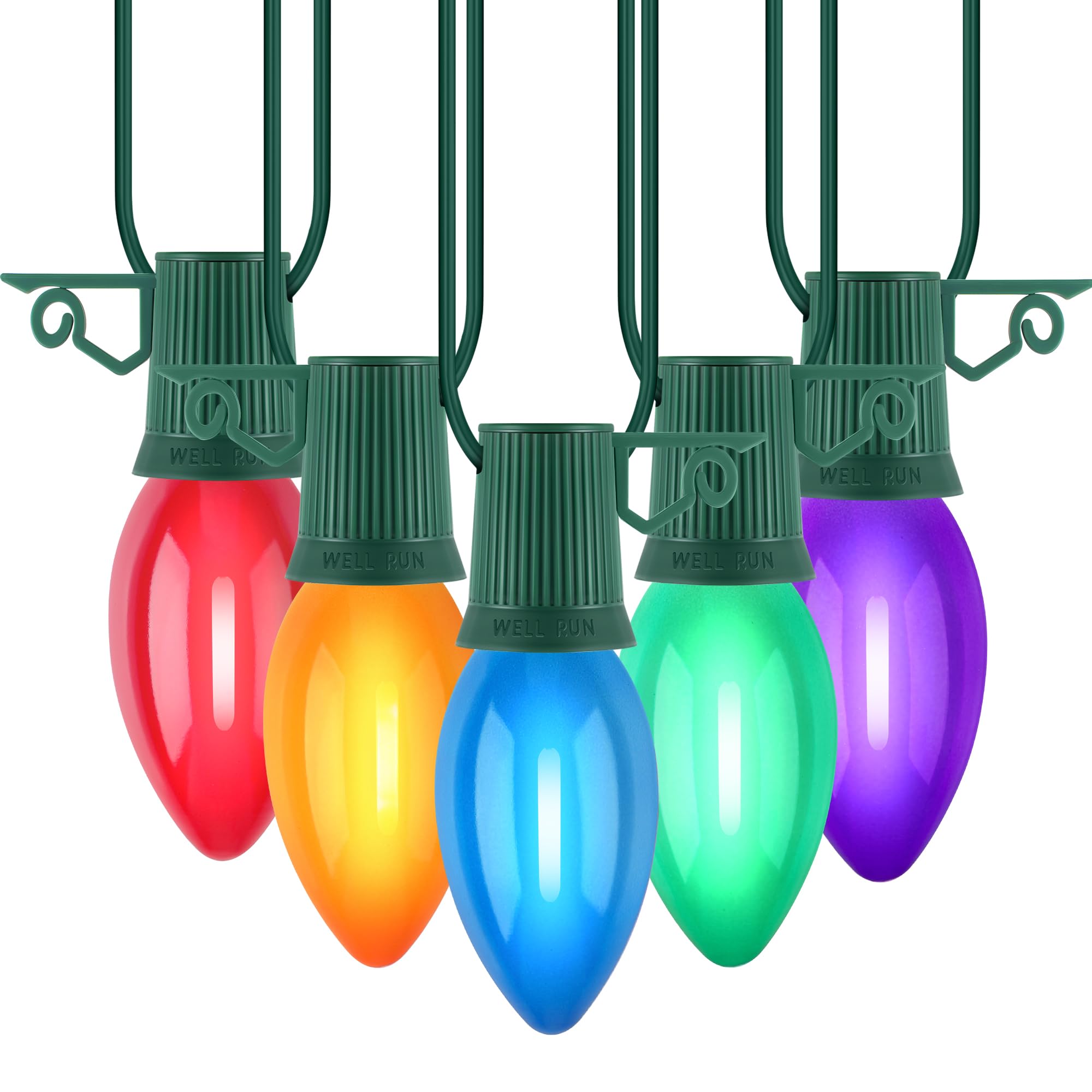 Vintage C9 LED Christmas Lights Outdoor with Clips, 25 FT 25 Bulbs ...