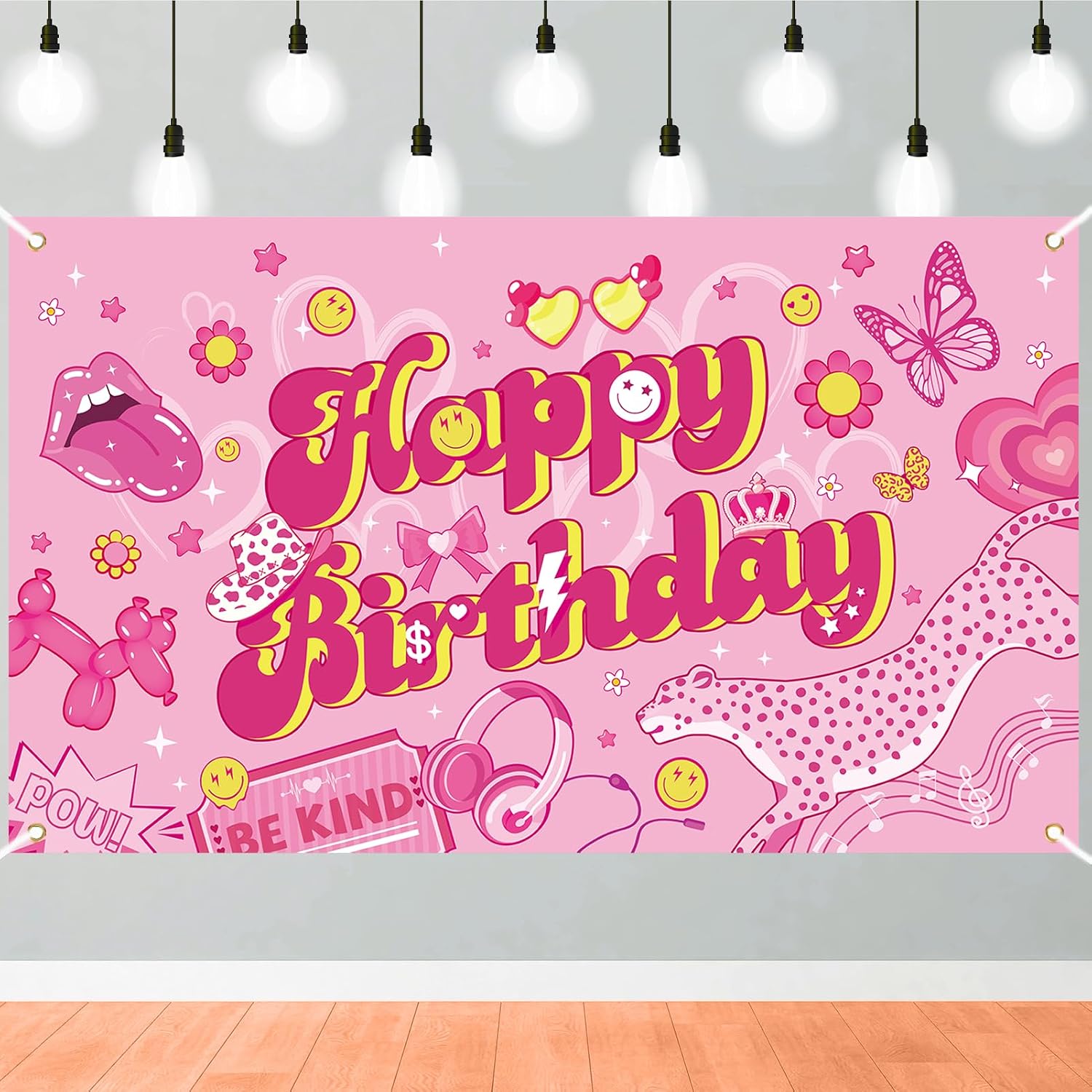 Amazon.com : Qpout Pink Preppy Birthday Backdrop with Polyester Fabric ...