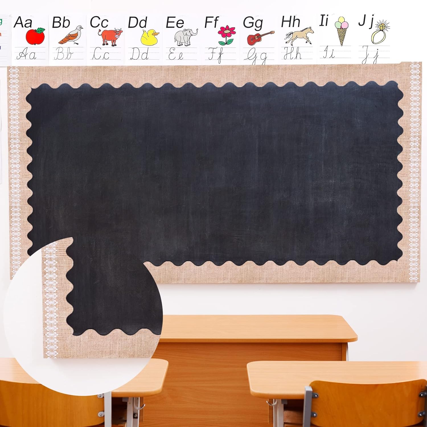 59 Feet Bulletin Board Borders, Burlap Bulletin Board border, Scalloped ...