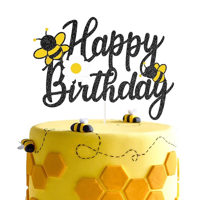 Buy LILIPARTY Glitter Bee Happy Birthday Cake Topper,Happy Bee Day Cake ...