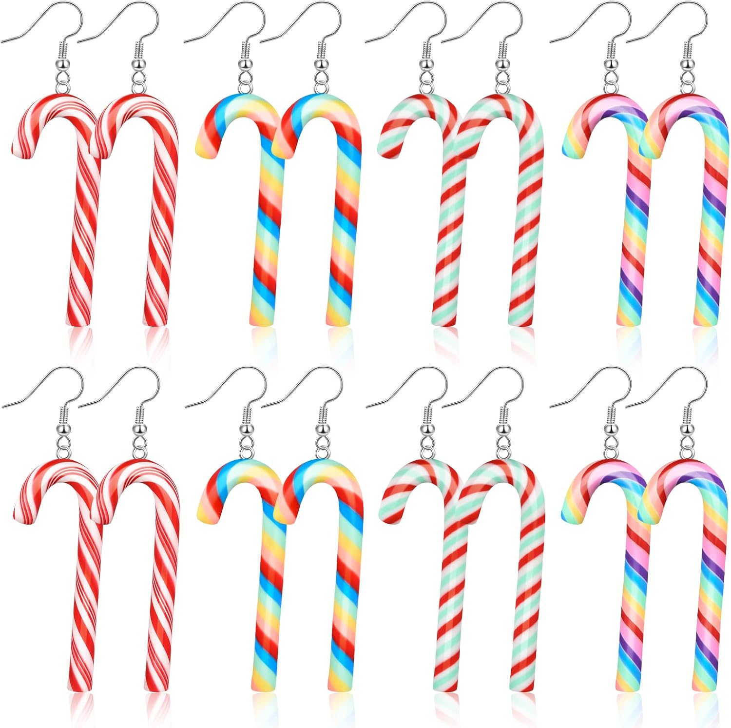 Amazon.com: Remuuly 8 Pairs Christmas Candy Cane Earrings for Women ...