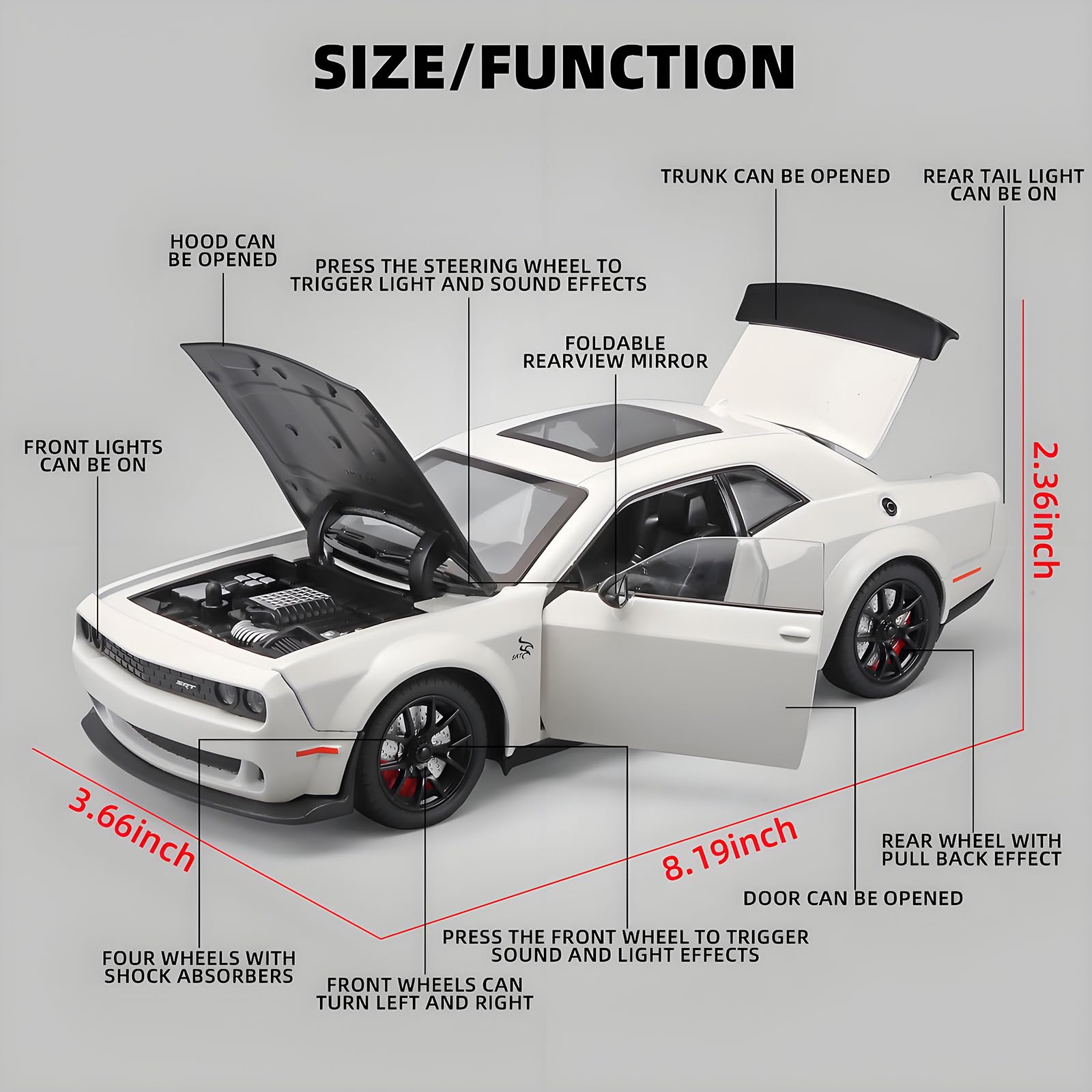 Snapklik.com : OANMYJJO Toddler Toy Cars 1/24 Challenger Hellcat Die ...
